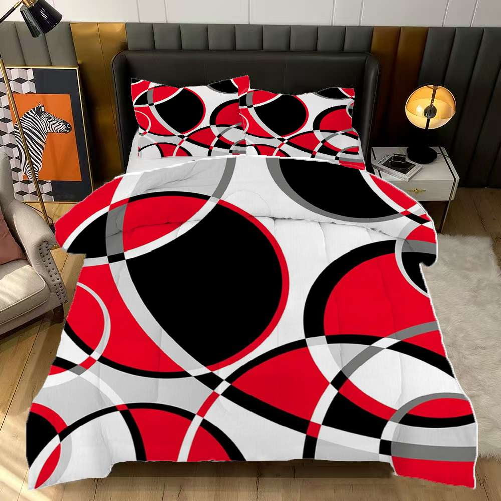 Red Grey Black Geometric Art Modern Abstract Comforter Set Queen Size ...