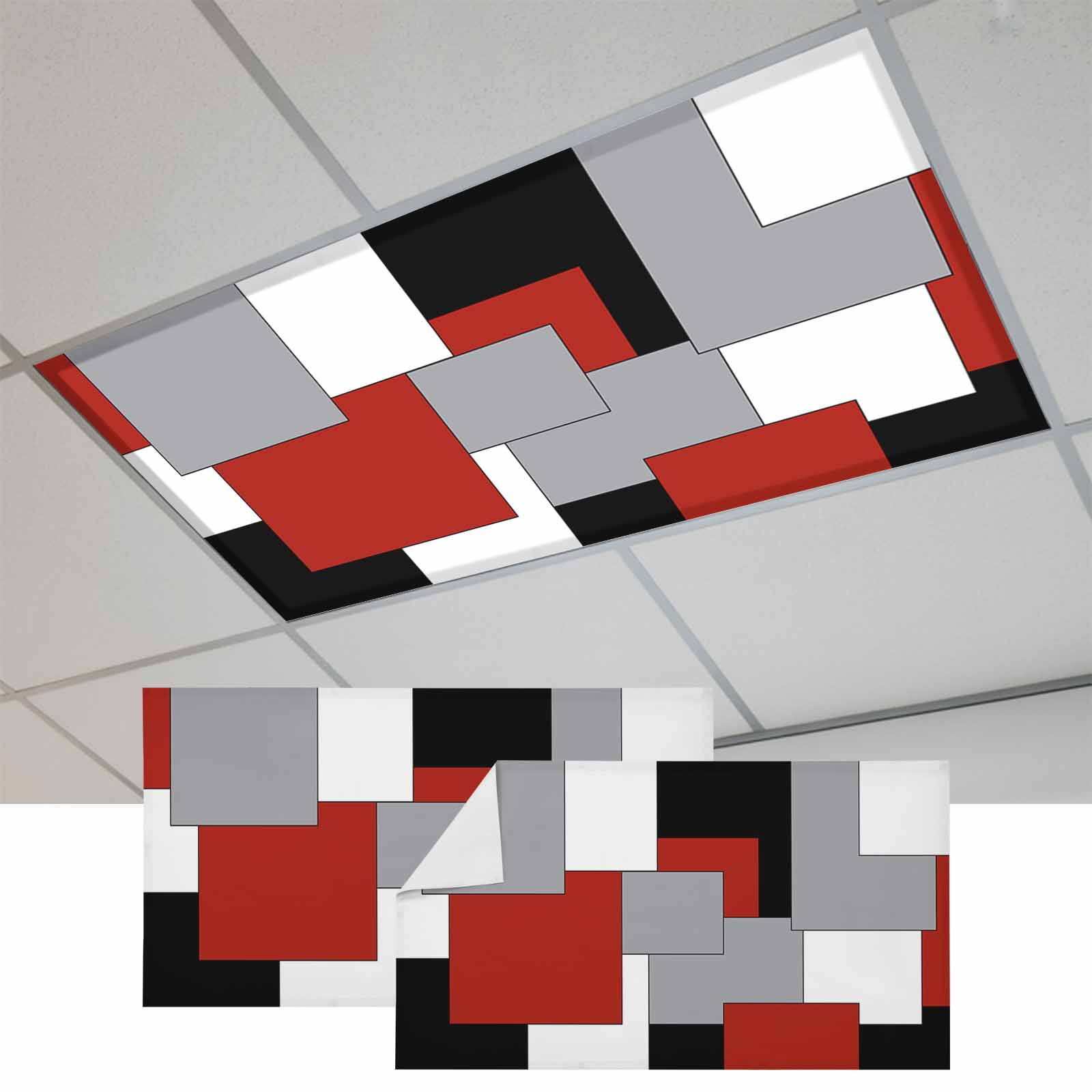 Red Grey Black Geometric Fluorescent Light Covers, Middle Century ...