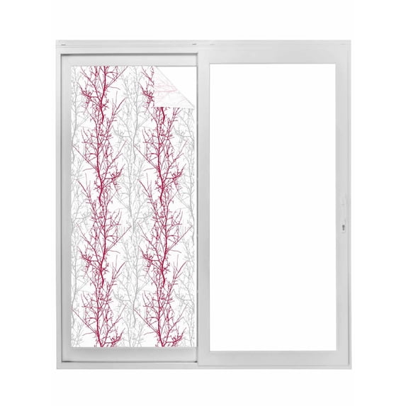 Red Grey Branch Window Privacy Film, Spring Summer Pastoral Botanical ...