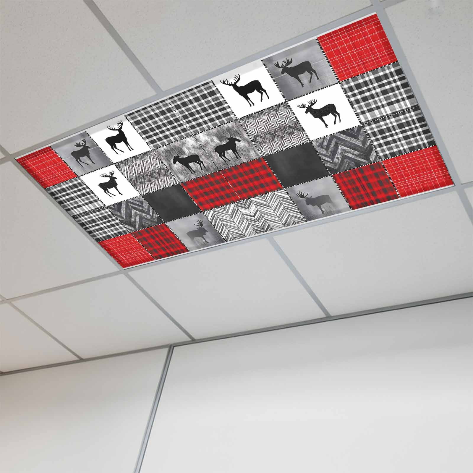 Red Grey Checkered Magnetic Fluorescent Light Covers for Ceiling Lights ...