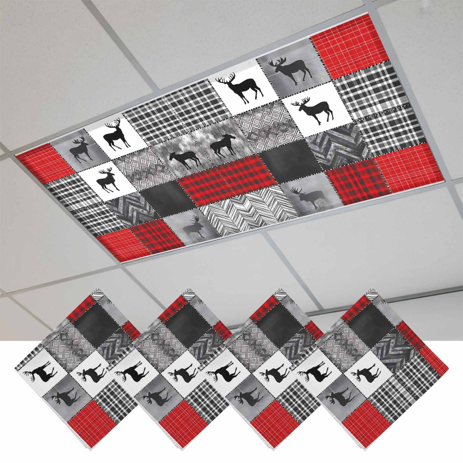 Red Grey Checkered Magnetic Fluorescent Light Covers for Ceiling Lights ...