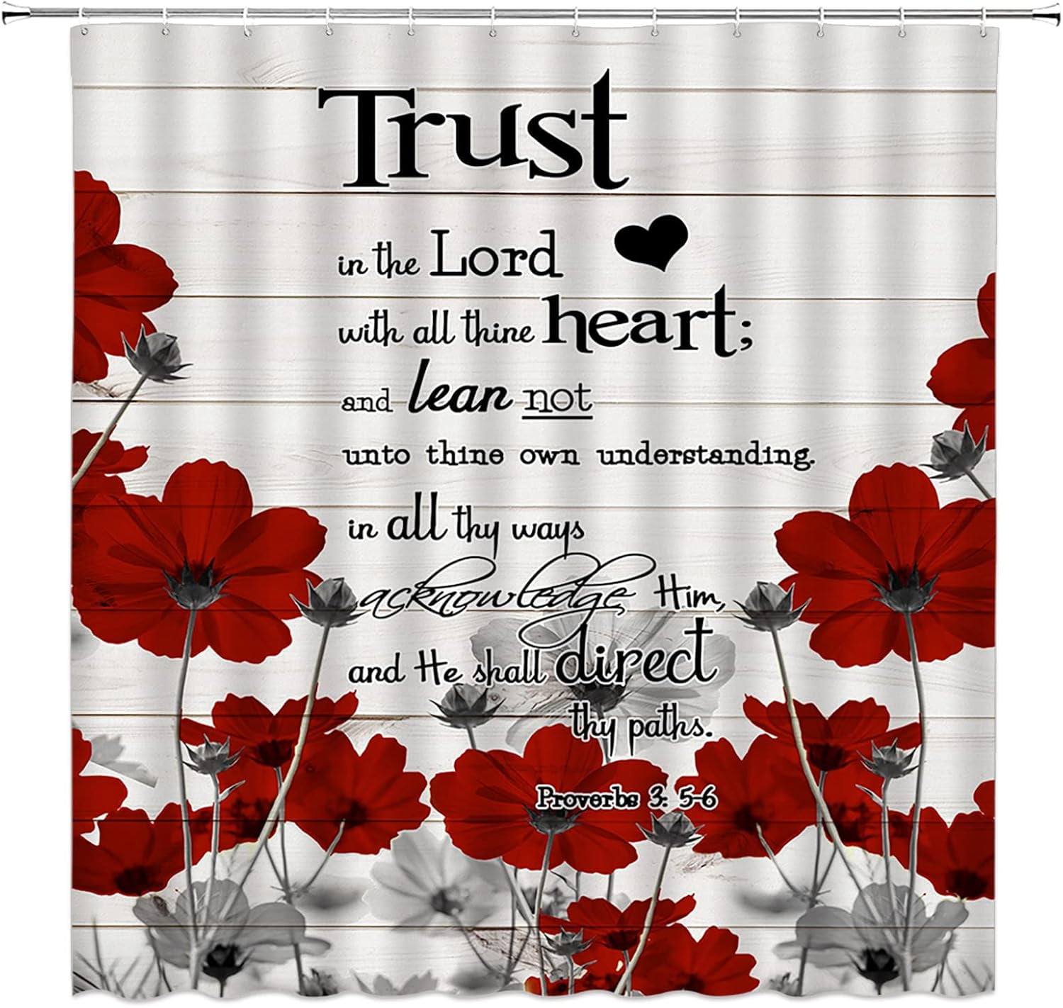 Red & Grey Floral Shower Curtain – Daisy Cosmic Flower with ...