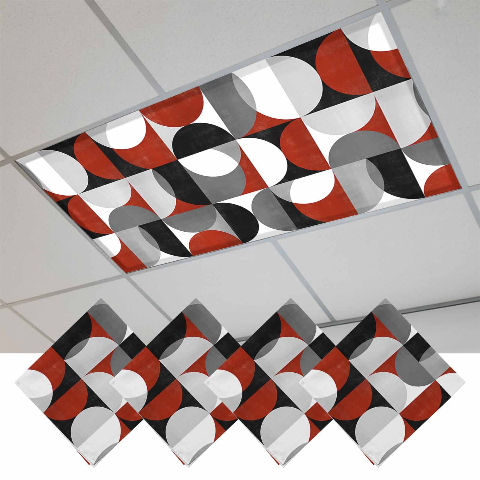 Red Grey Fluorescent Light Covers, Abstract Retro Middle Century ...