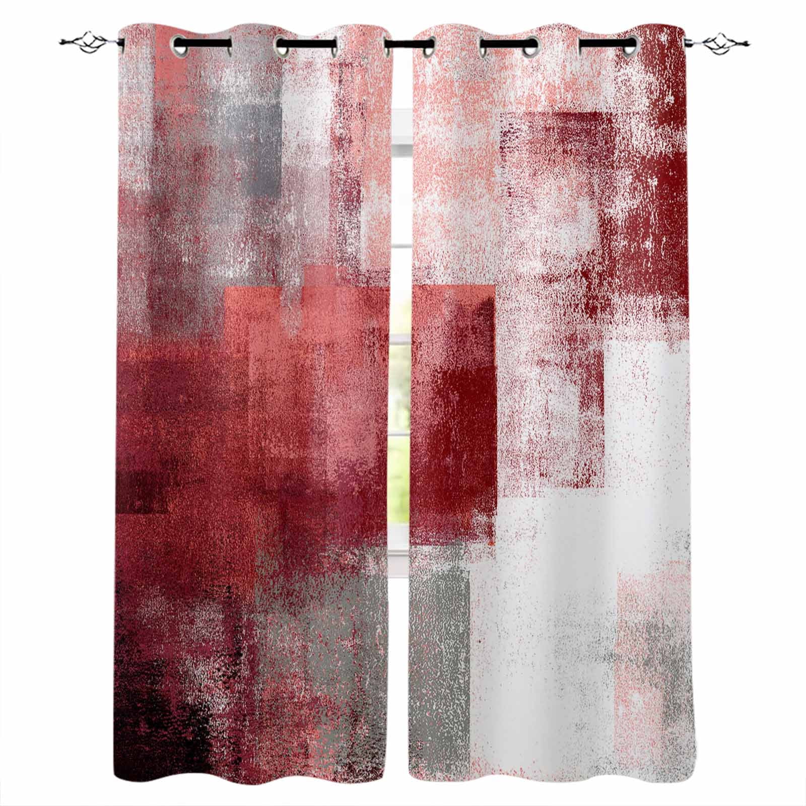Red Grey Oil Painting Blackout Curtains for Bedroom Living Room ...