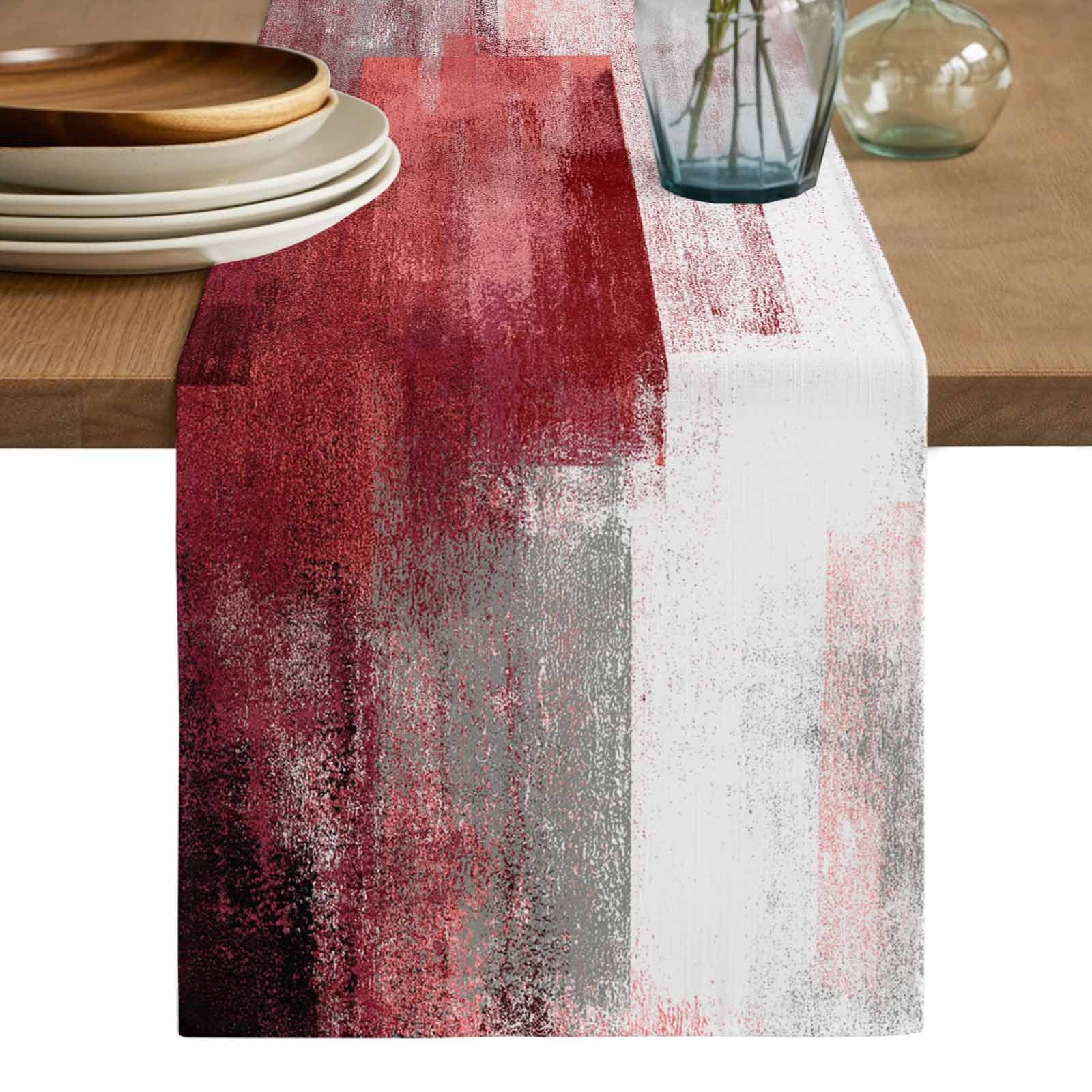 Red Grey Oil Painting Table Runner, Abstract Modern Street Smear Art ...