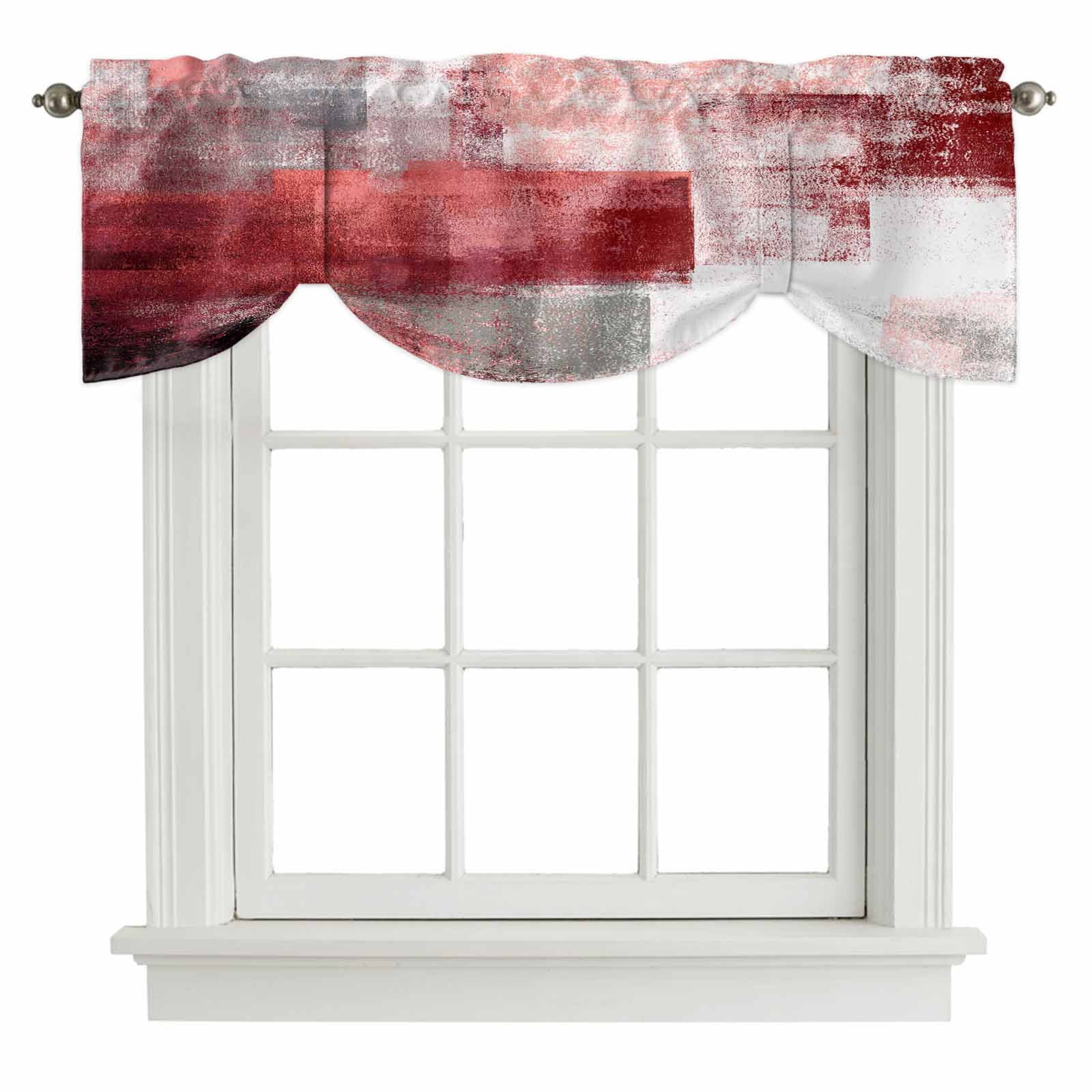 Red Grey Oil Painting Tie Up Valance Curtains for Windows, Kitchen ...
