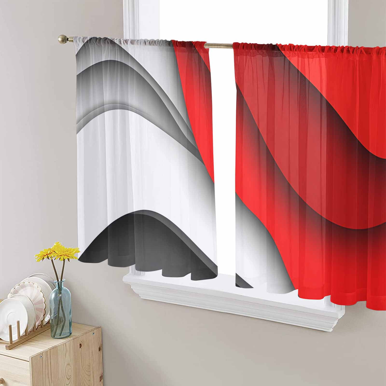 Red Grey Ombre Sheer Curtains 45 Inch Length 2 Panels Set for Living ...