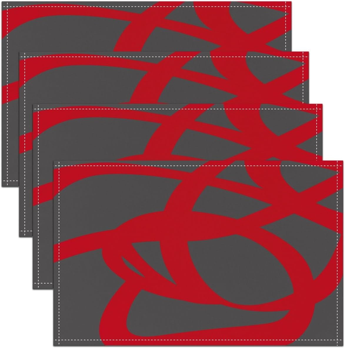 Red and Grey Placemats Set of 4 12"x18" Geometric Stripe Placemats for ...