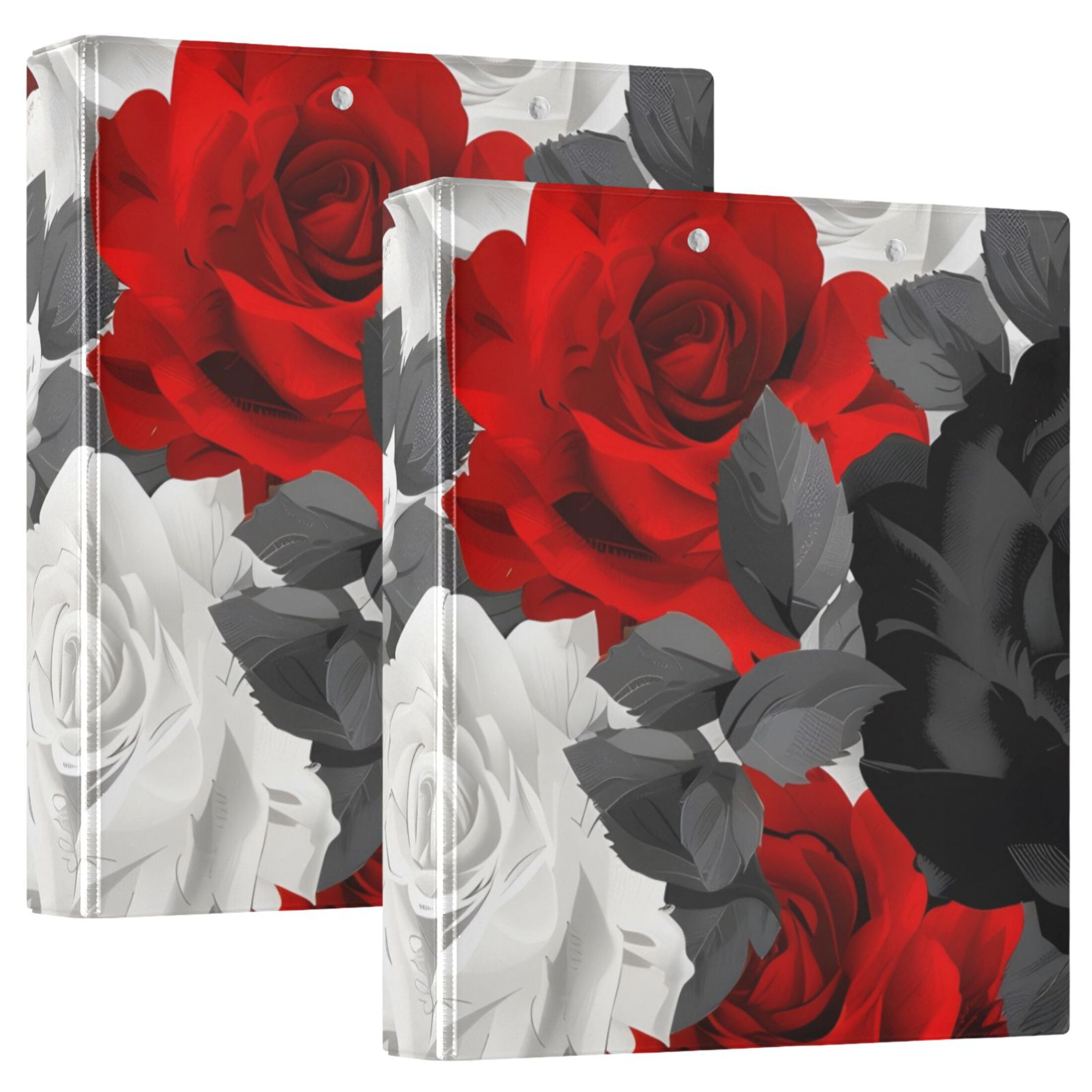 Red Grey Roses Flowers 3 Ring Binders 1.5 inch Hardcover File Folders ...