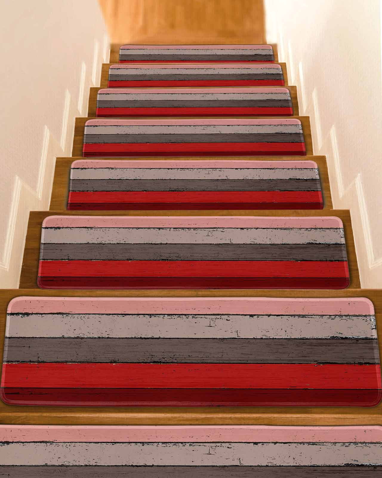 Red Grey Stair Treads for Wooden Steps Indoor Runner Rug Carpet ...