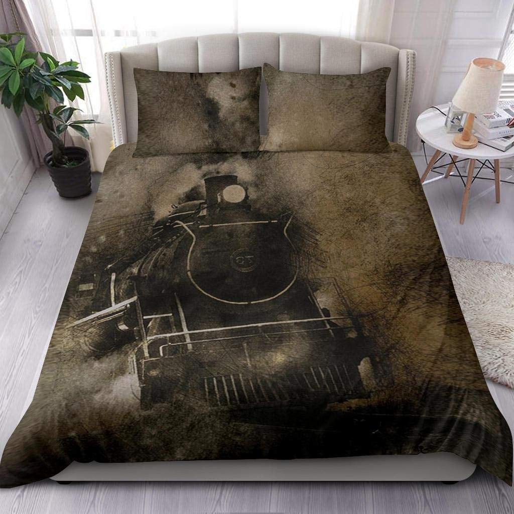 Red Grey Steam Engine Duvet Cover Locomotive Red Black on Steel Railway ...