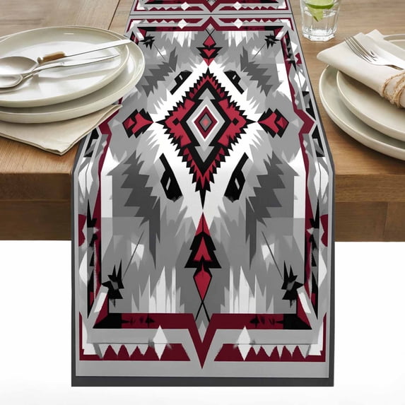 Red Grey Table Runner 13x36 inch White Bohemian Vintage Ethnic Texture ...