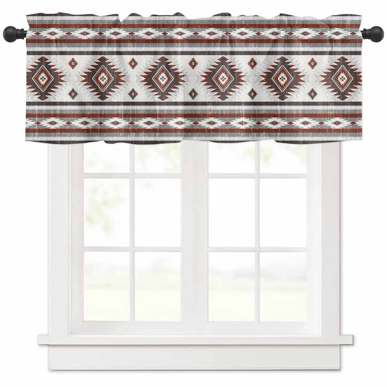 Red Grey Valances for Windows Farmhouse Kitchen Curtains Valances Rod ...