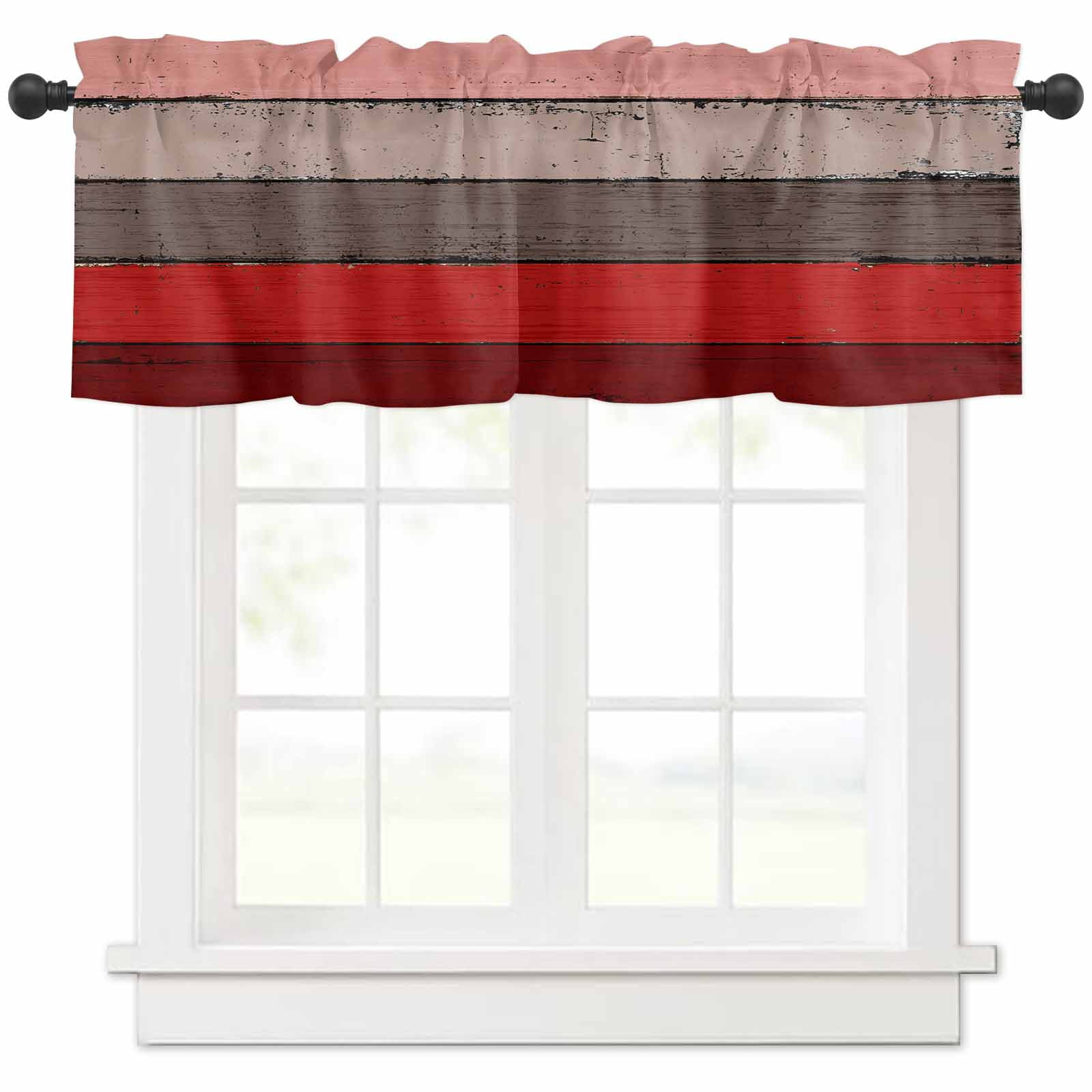 Red Grey Valances for Windows Farmhouse Kitchen Curtains Valances Rod ...