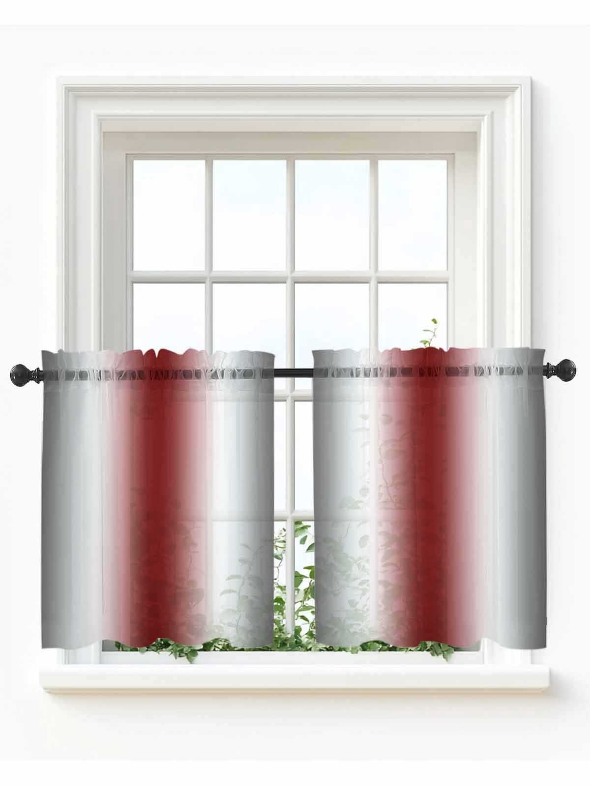 Red Grey White Tier Curtains 36 Inch Length,Sheer Curtains for Bedroom ...