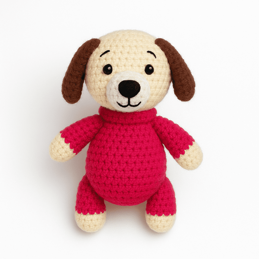 Red Guffy handknitted Stuffed Dog Toy, 100% Organic material made Toy ...