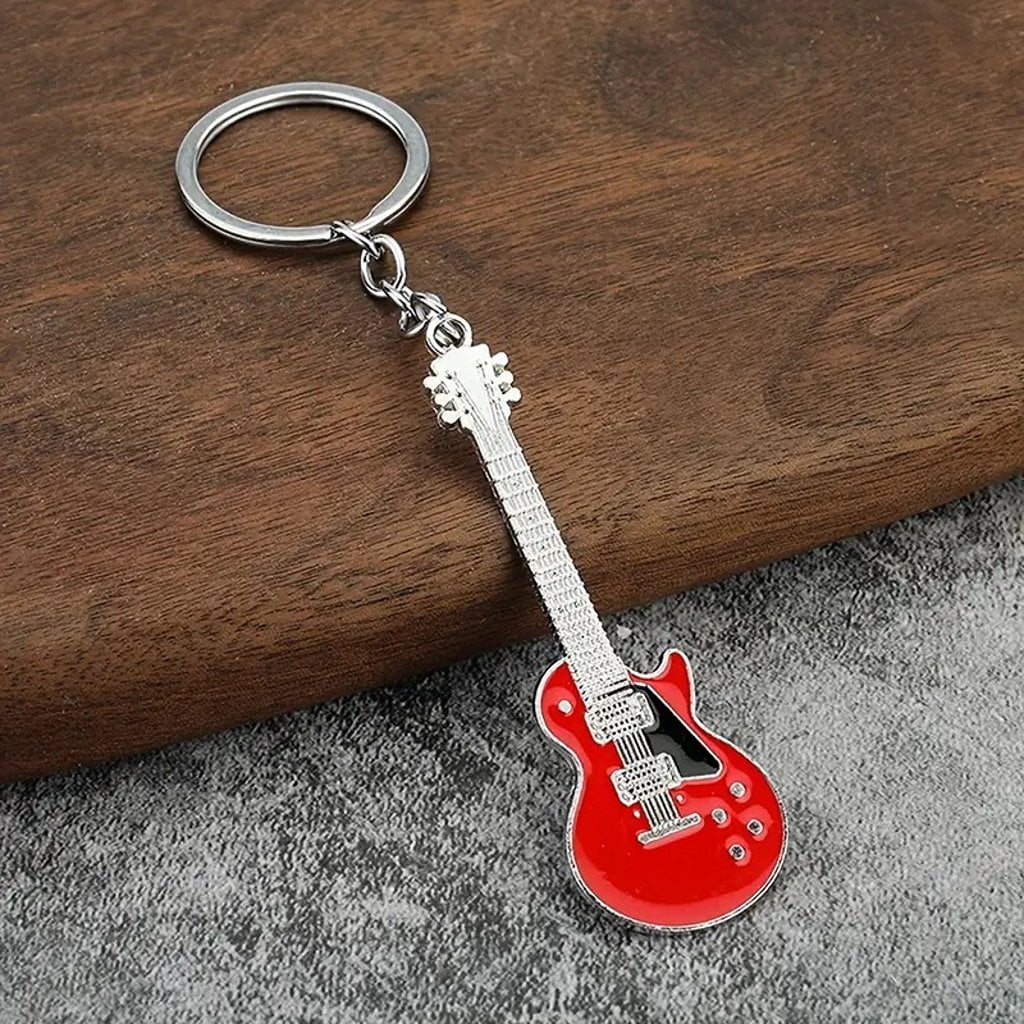 Red Guitar Keychain Les Paul Fender Long Hair Music Metal Shred Passion ...