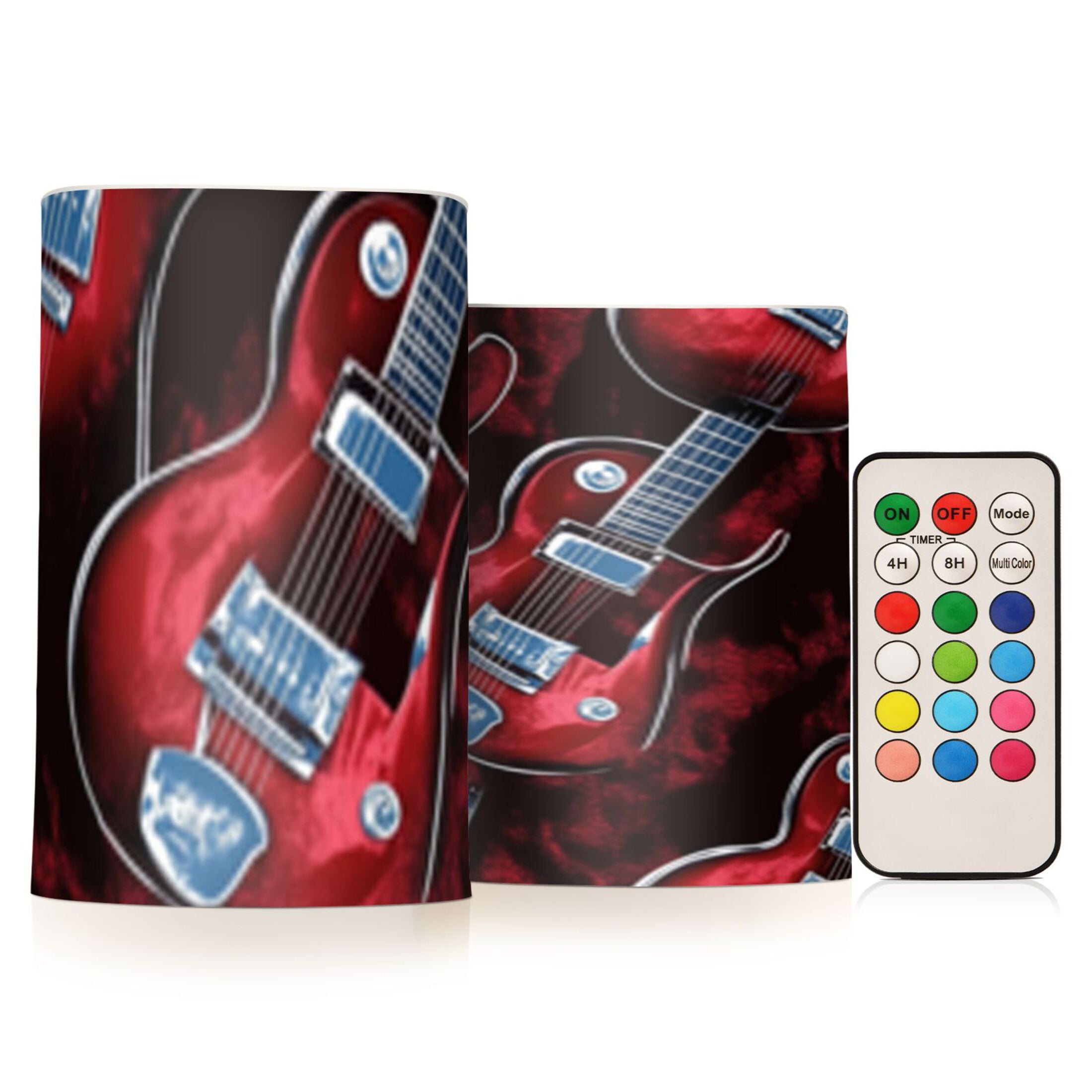 Red Guitars Flickering Flameless Candles Battery Operated with Remote ...