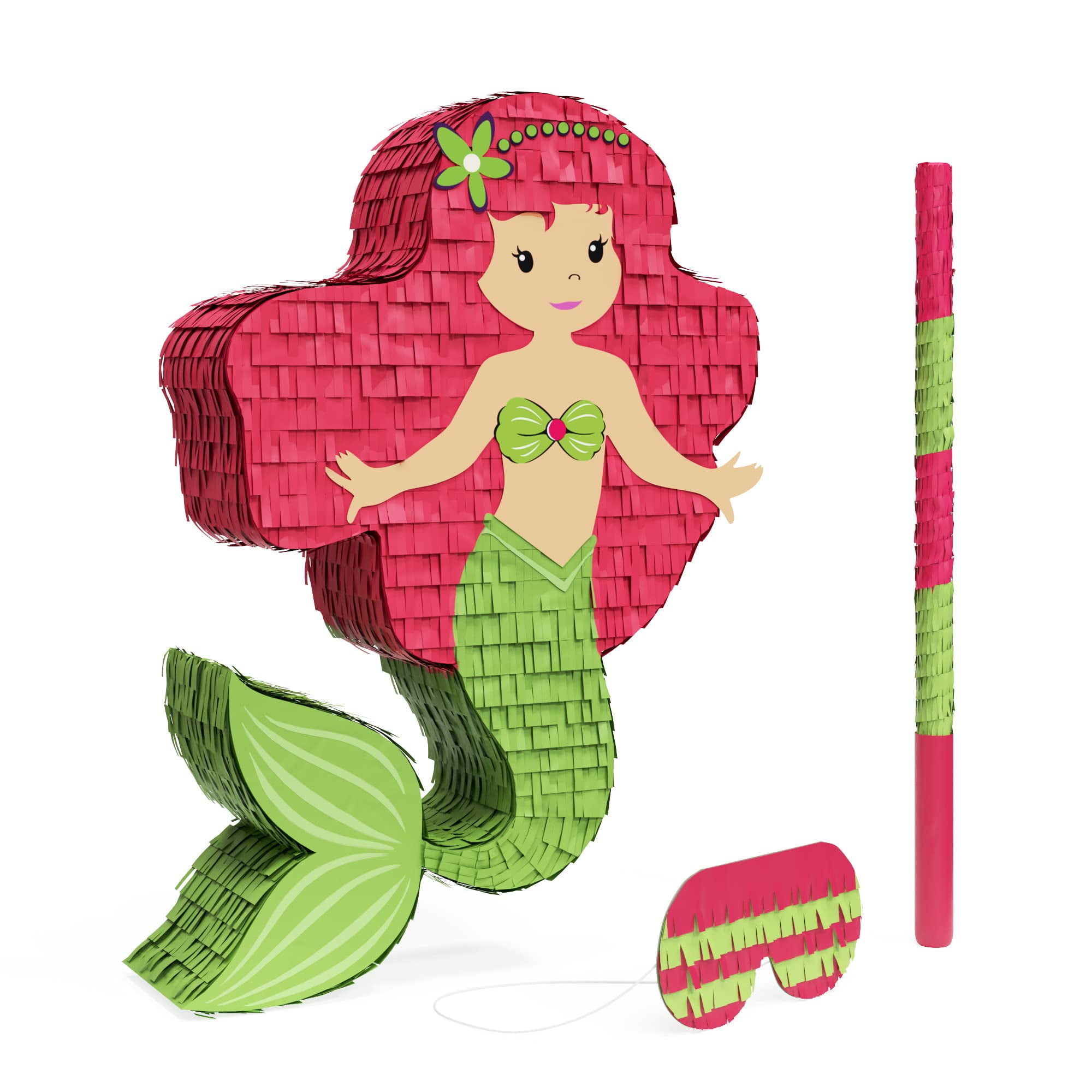 Red Hair Mermaid Pinata Bundle with a Blindfold and Bat ― Hand Made ...