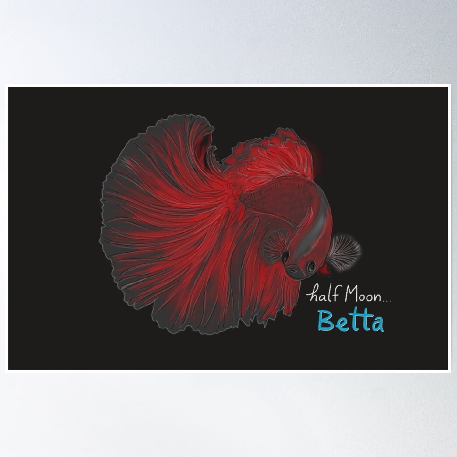 Red Half Moon Betta Splenden Poster Wall Art, Modern Wall Decor, 12x18 ...