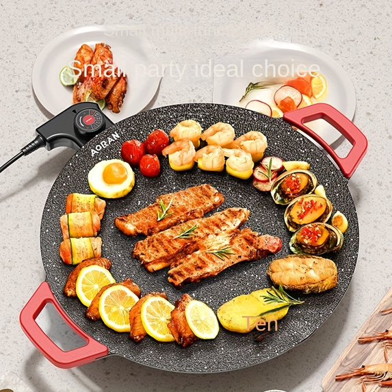 Red Handle Electric Grill Pan - Non-Stick Aluminum, Adjustable Heat ...