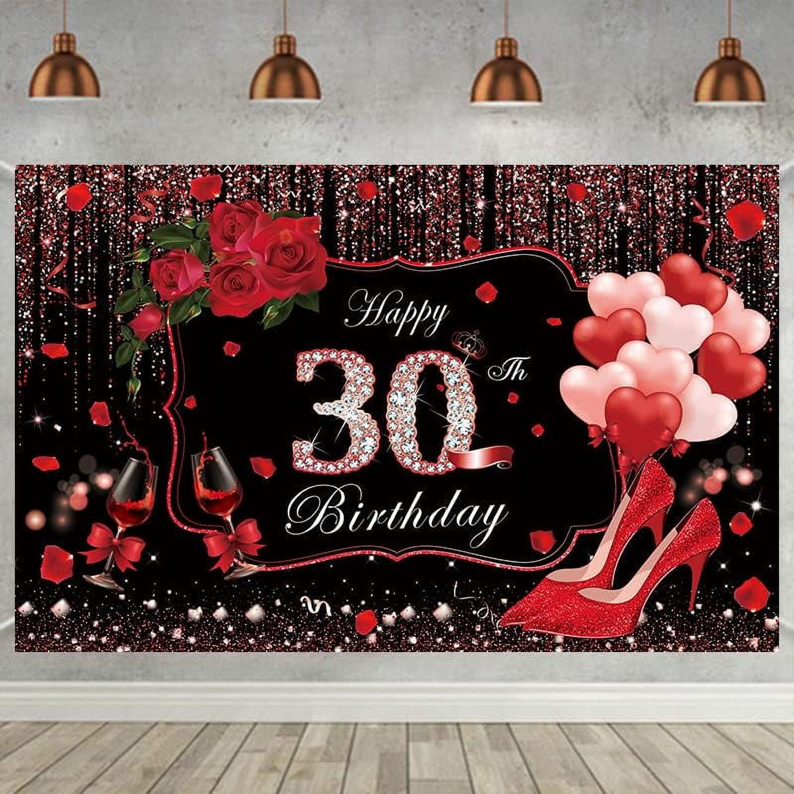 Red Happy 30th Birthday Banner Decorations for Women Red Black Diamond ...