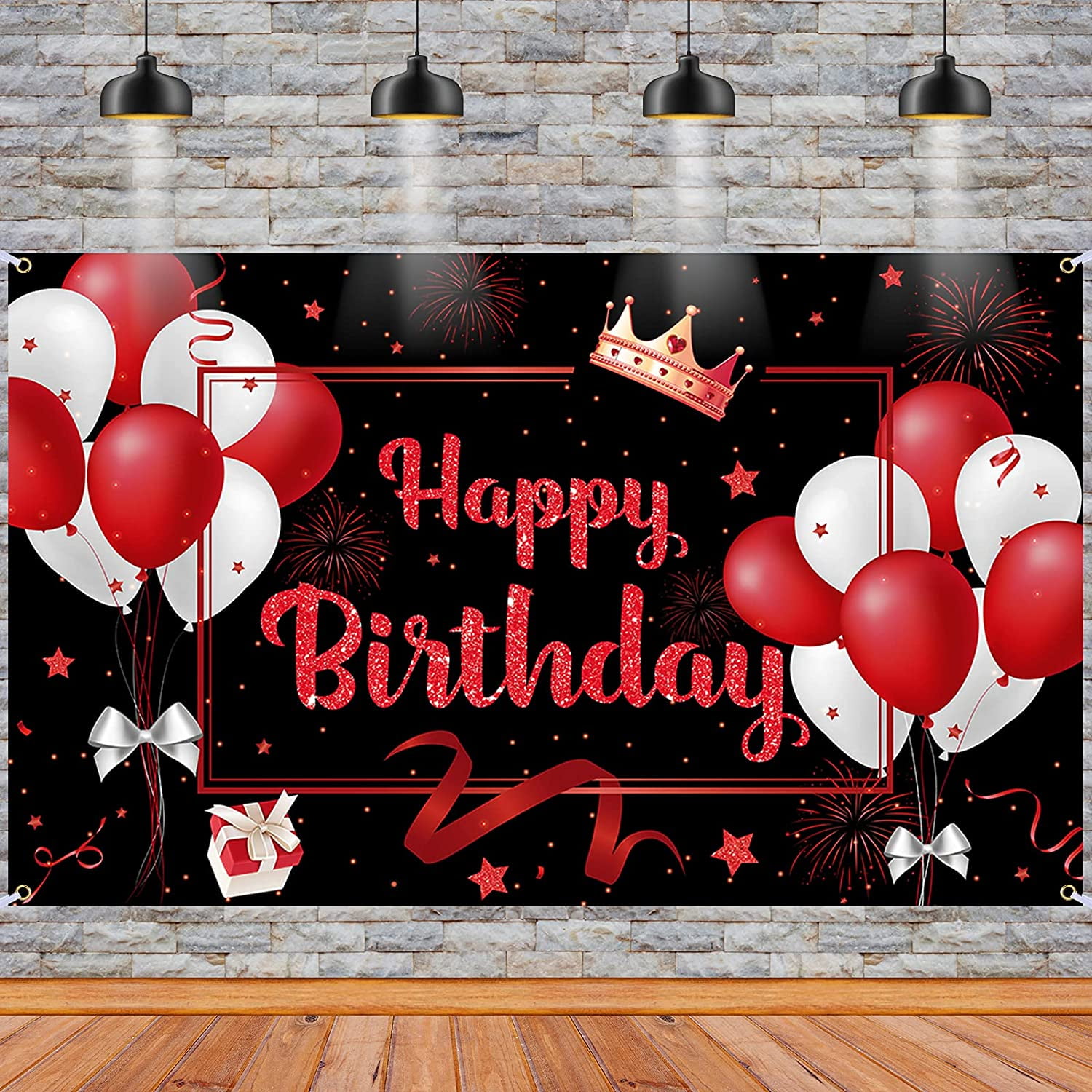Red Happy Birthday Banner Decorations Large Red and Black Birthday Backdrop Sign in Birthday ...