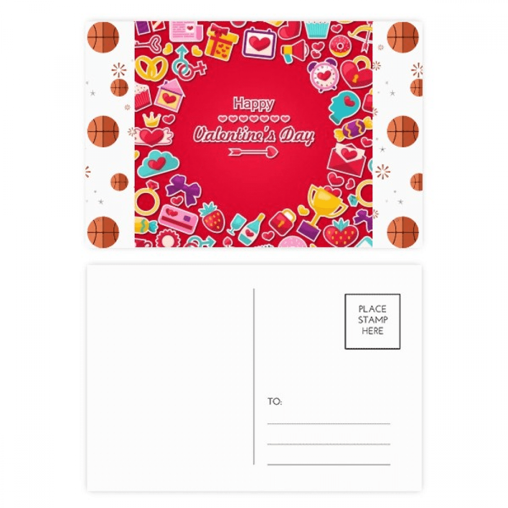 Red Happy Valentine's Day Heart Love Basketball Postcard Set Thanks ...