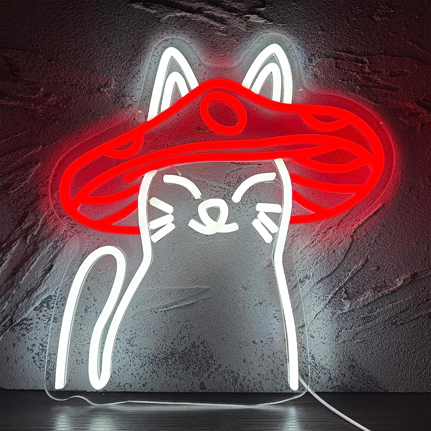 Mushroom Cats Neon Sign, Red Hat Cat LED Light, 15.8"x 15.8" Dimmable ...