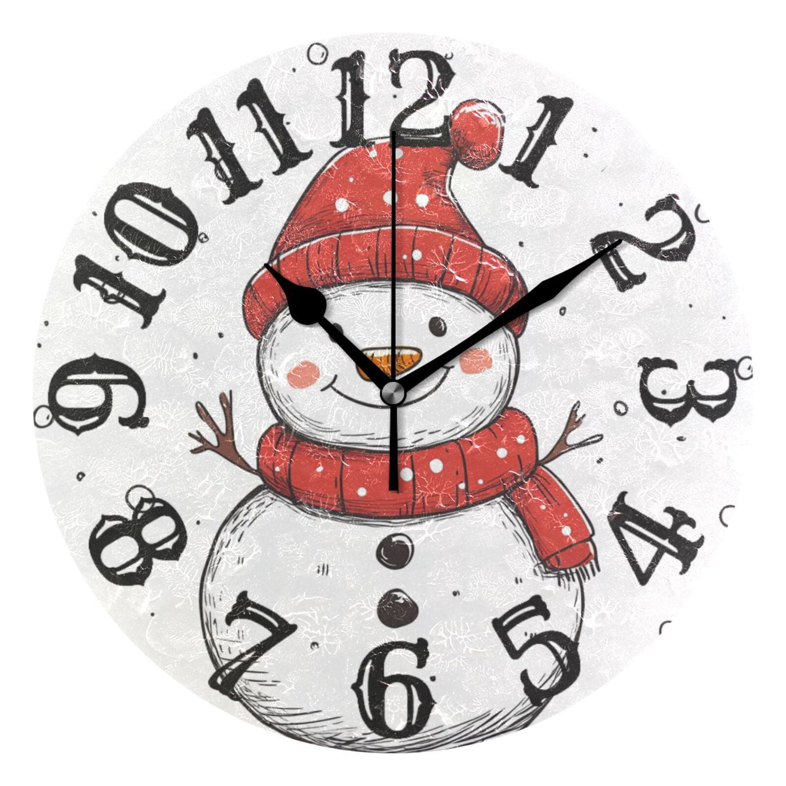 Red Hat Snowman Wall Clock 10 inch Non-Ticking Easy to Read Decorative ...