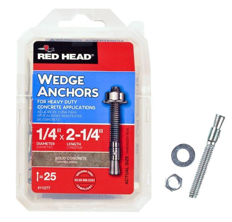 Red Head 11277 Masonry Wedge Anchors,1/4" X 2-1/4", 25 Piece - Walmart.com