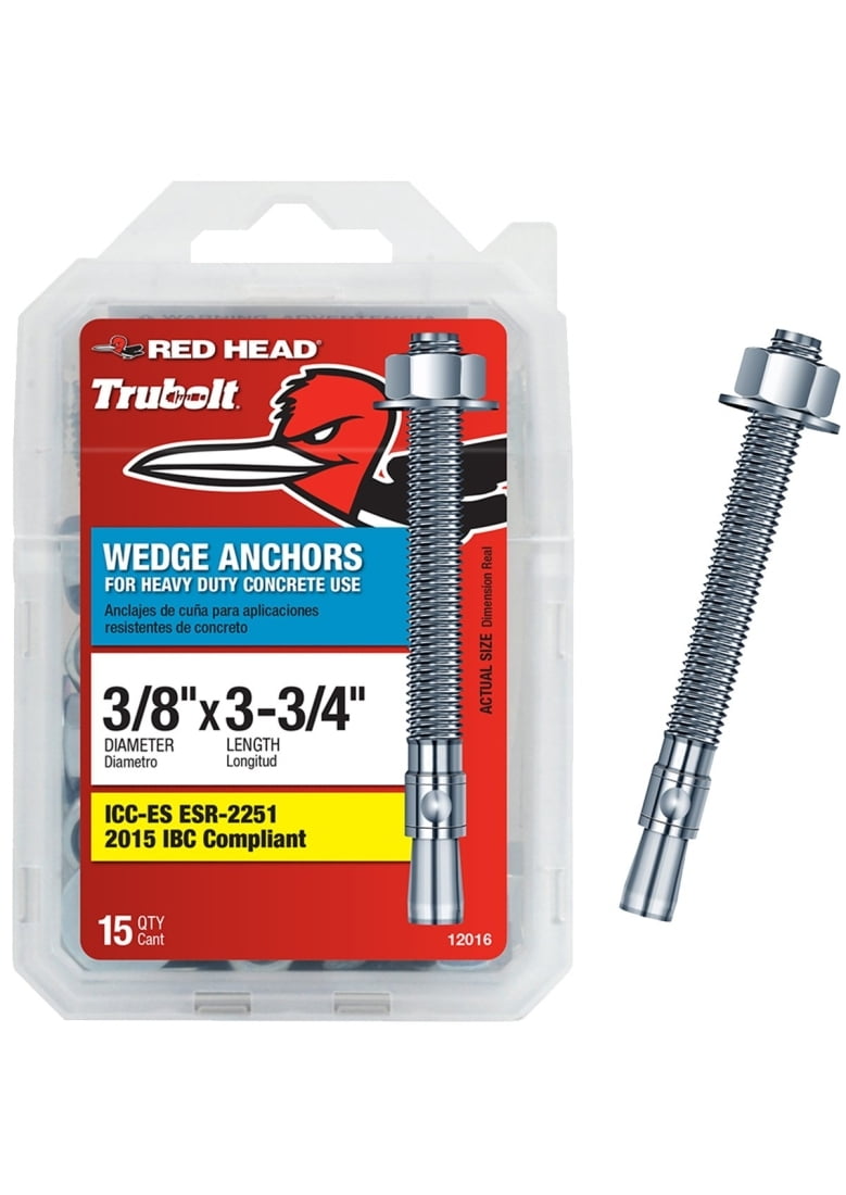 Red Head 12016 Concrete Wedge Anchor, 3/8 in Dia, 3-3/4 in L, Steel ...