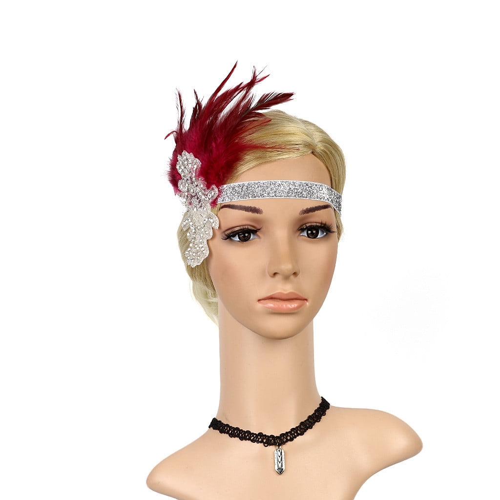 Red Headband for Women Headpiece Feather Flapper Headband Great Gatsby ...