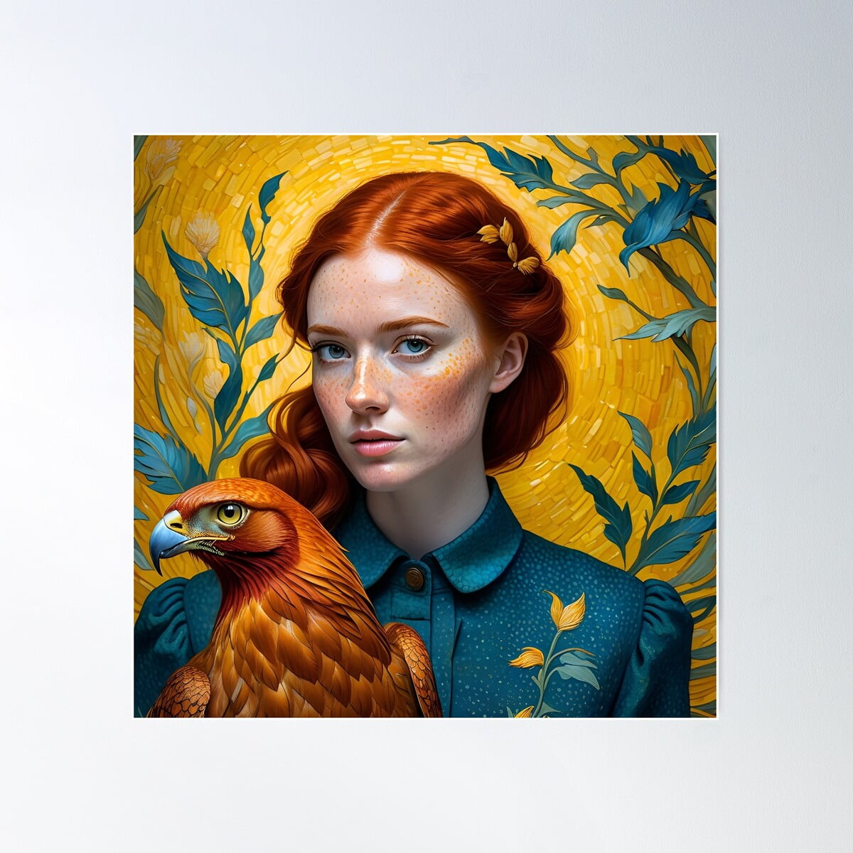 Red Headed Girl With Pet Phoenix Poster Wall Art, Modern Wall Decor For ...