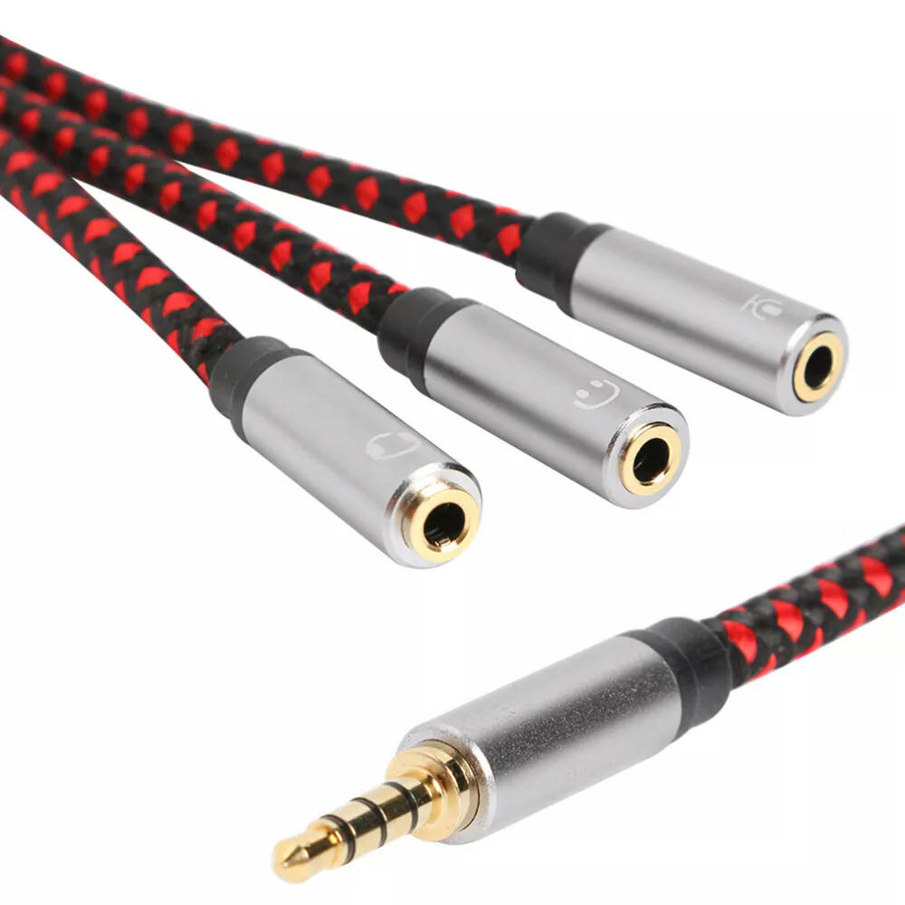 Red Headphone Sharing Line Y Splitter 3Way Earphone Cable Mic - Walmart.com