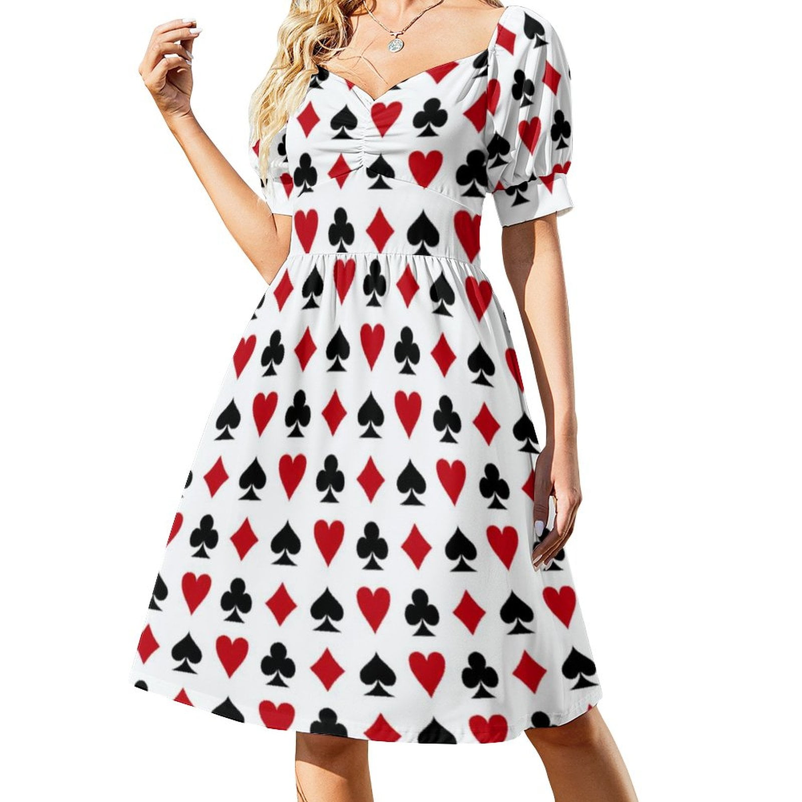 Red Hear Print Dress Playing Cards Suit Symbols Beach Dresses Short ...
