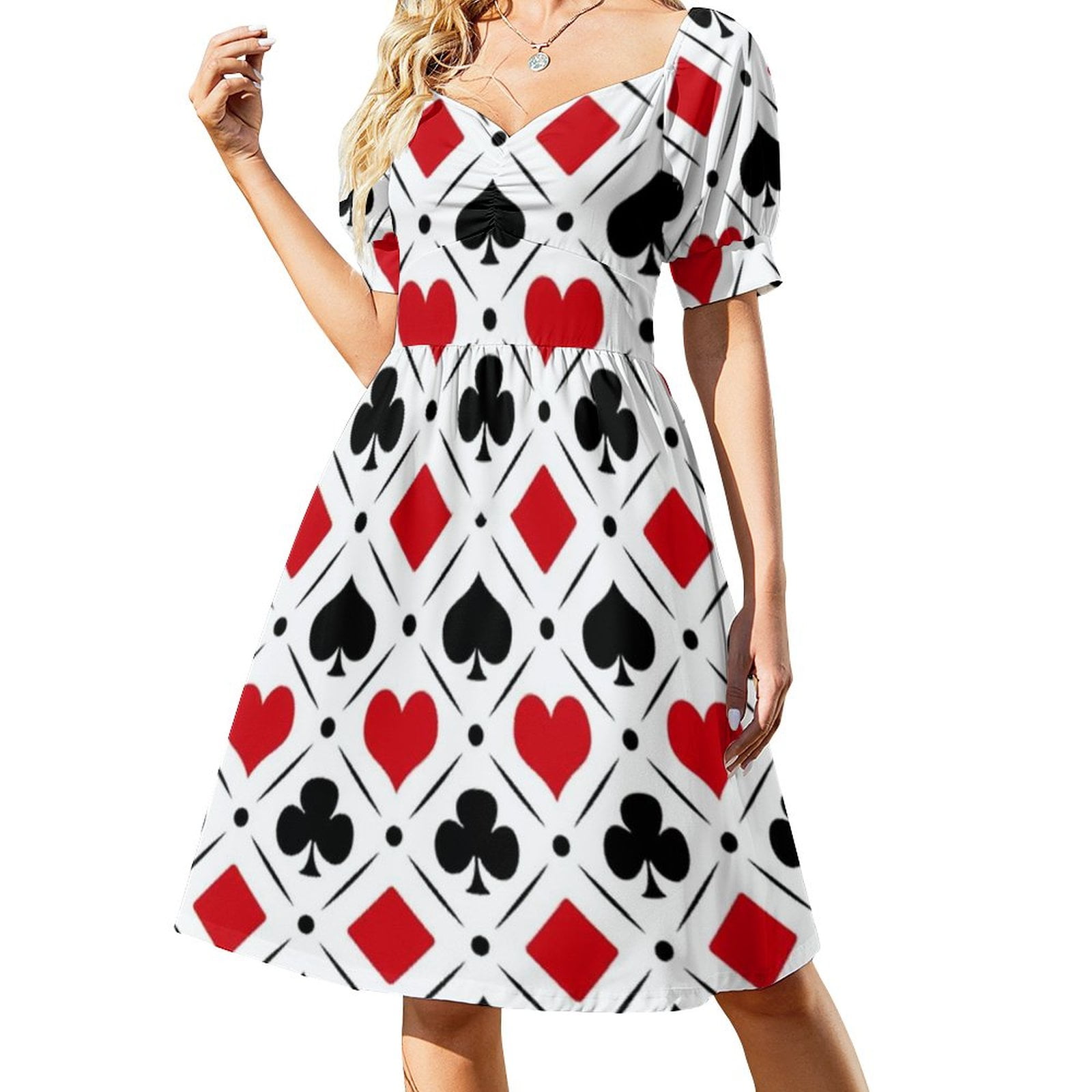Red Hear Print Dress Playing Cards Suit Symbols Beach Dresses Short ...