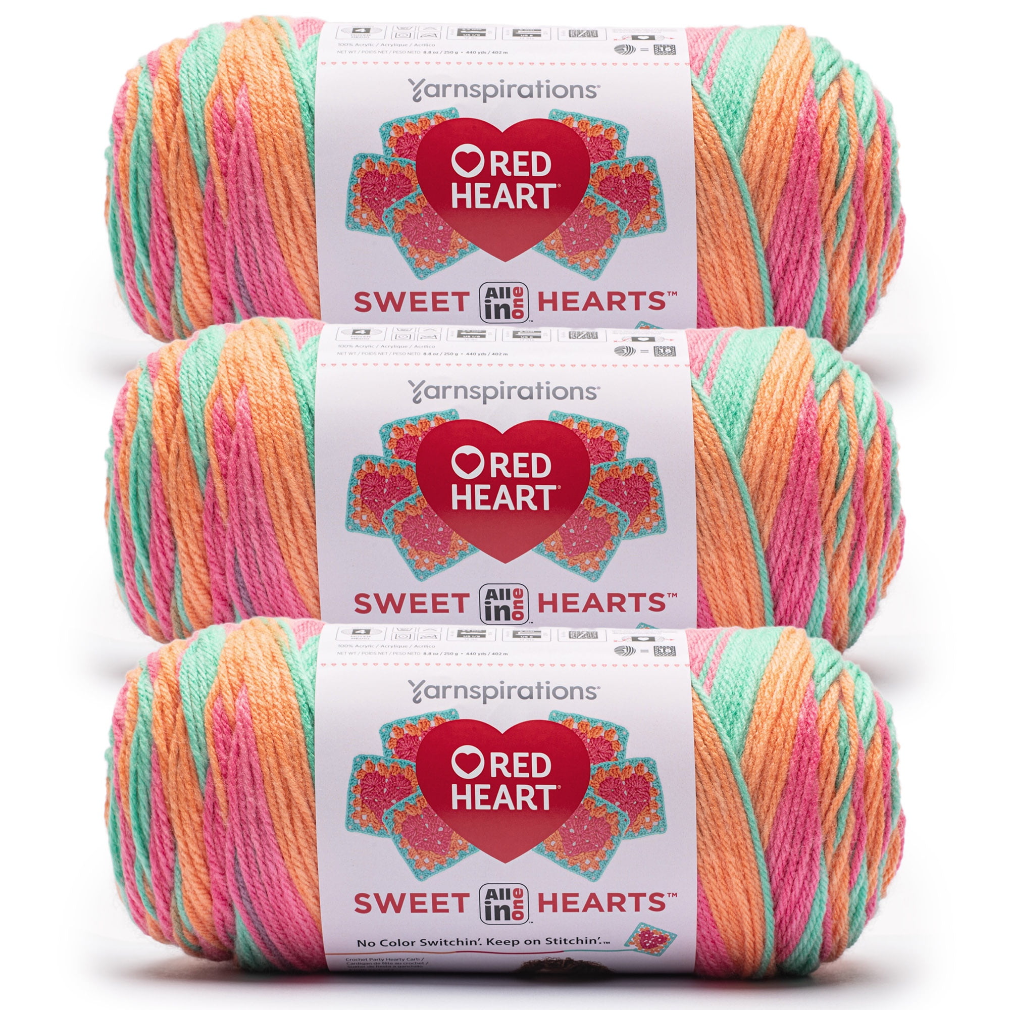 Red Heart® AIO Sweet Hearts™ #4 Worsted (Medium) Acrylic Yarn, Candy ...