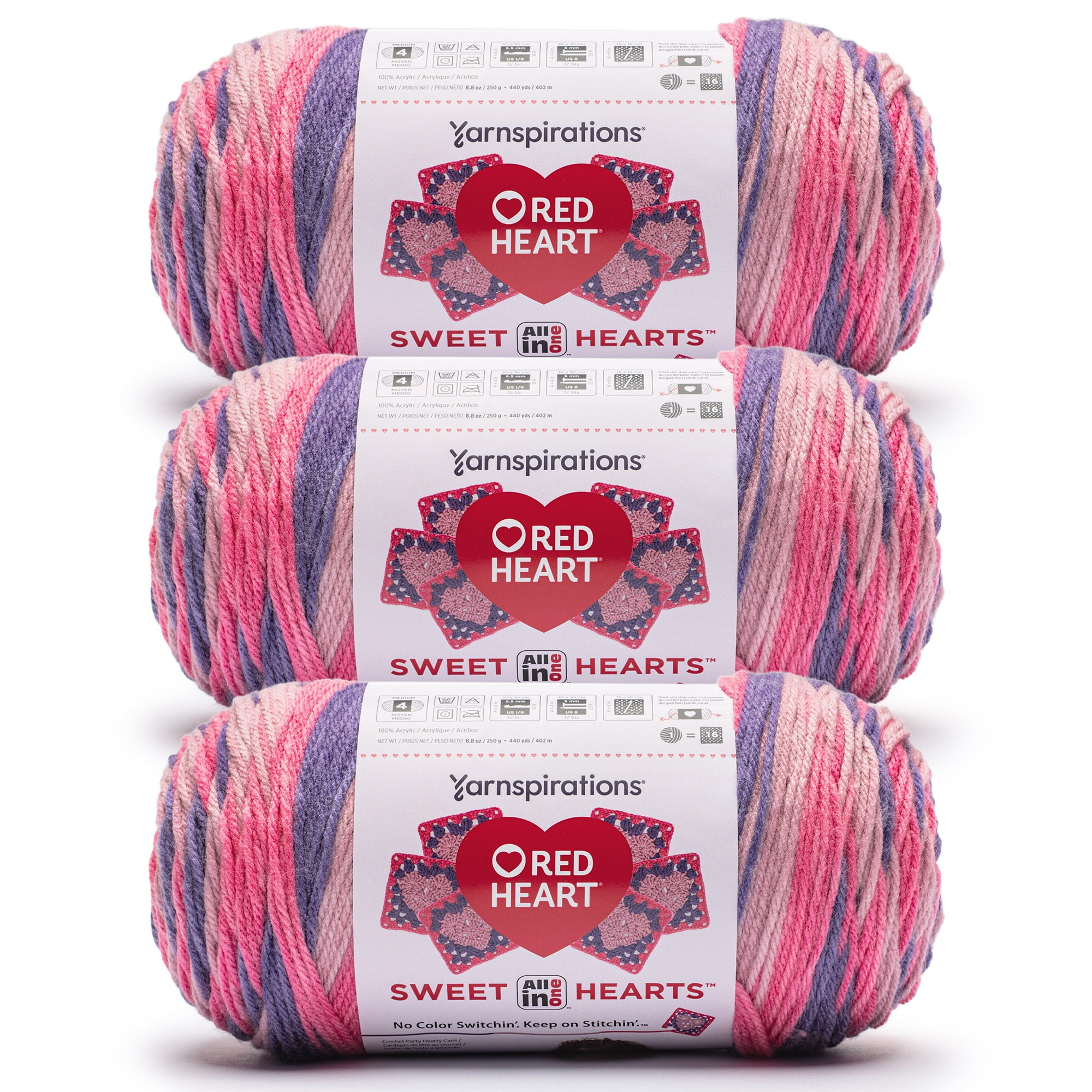 Red Heart® AIO Sweet Hearts™ #4 Worsted (Medium) Acrylic Yarn, Lovey ...