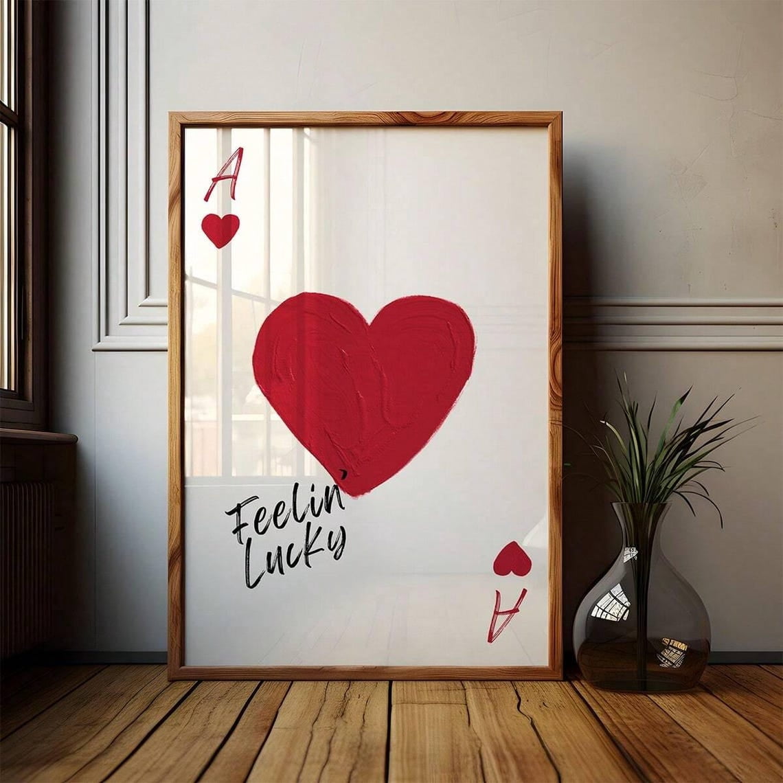Red Heart Ace Card Poster Feeling Lucky Wall Art Poster Bar Decoration ...