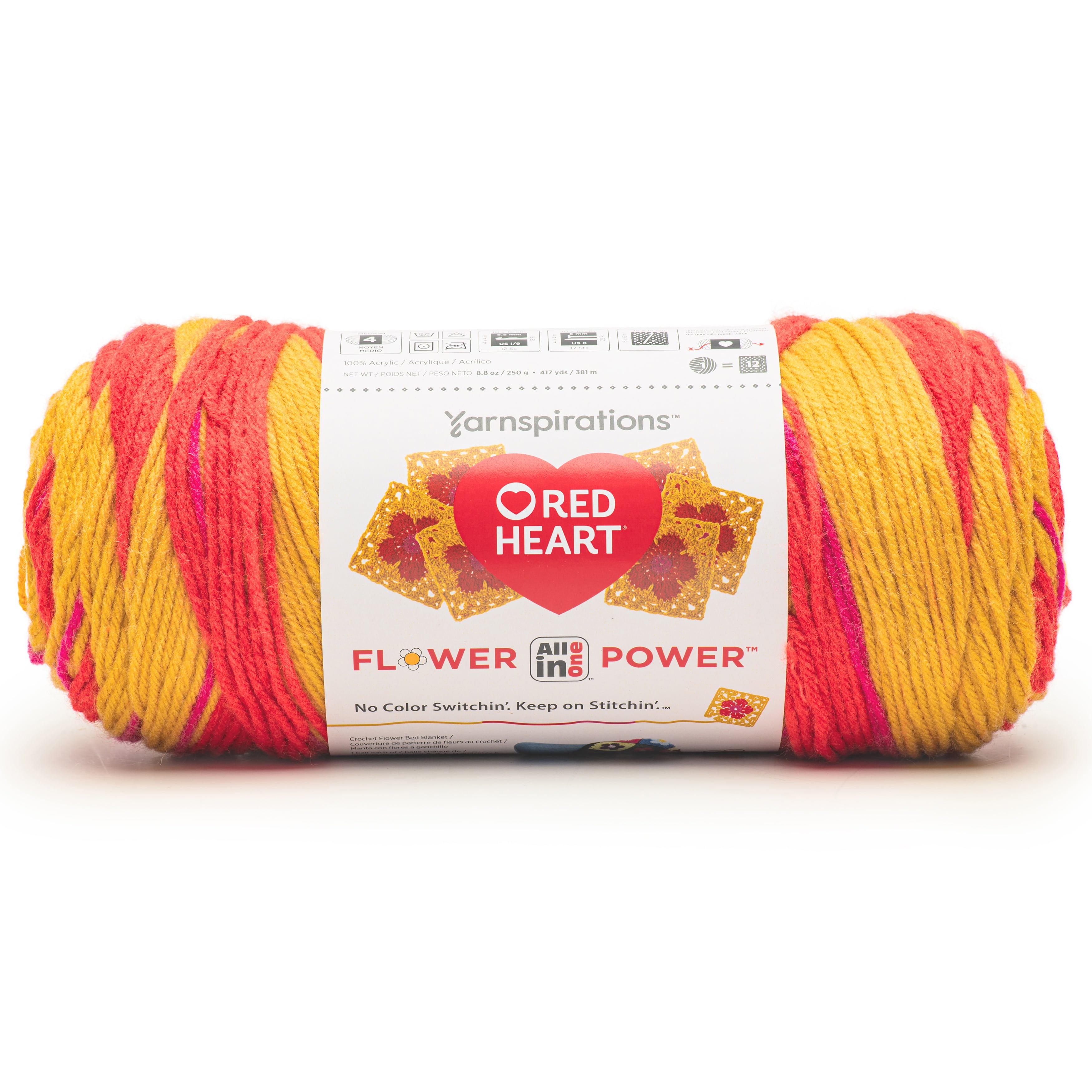 Red Heart All In One Granny Square Yarn-POPPY STAR - Walmart.com