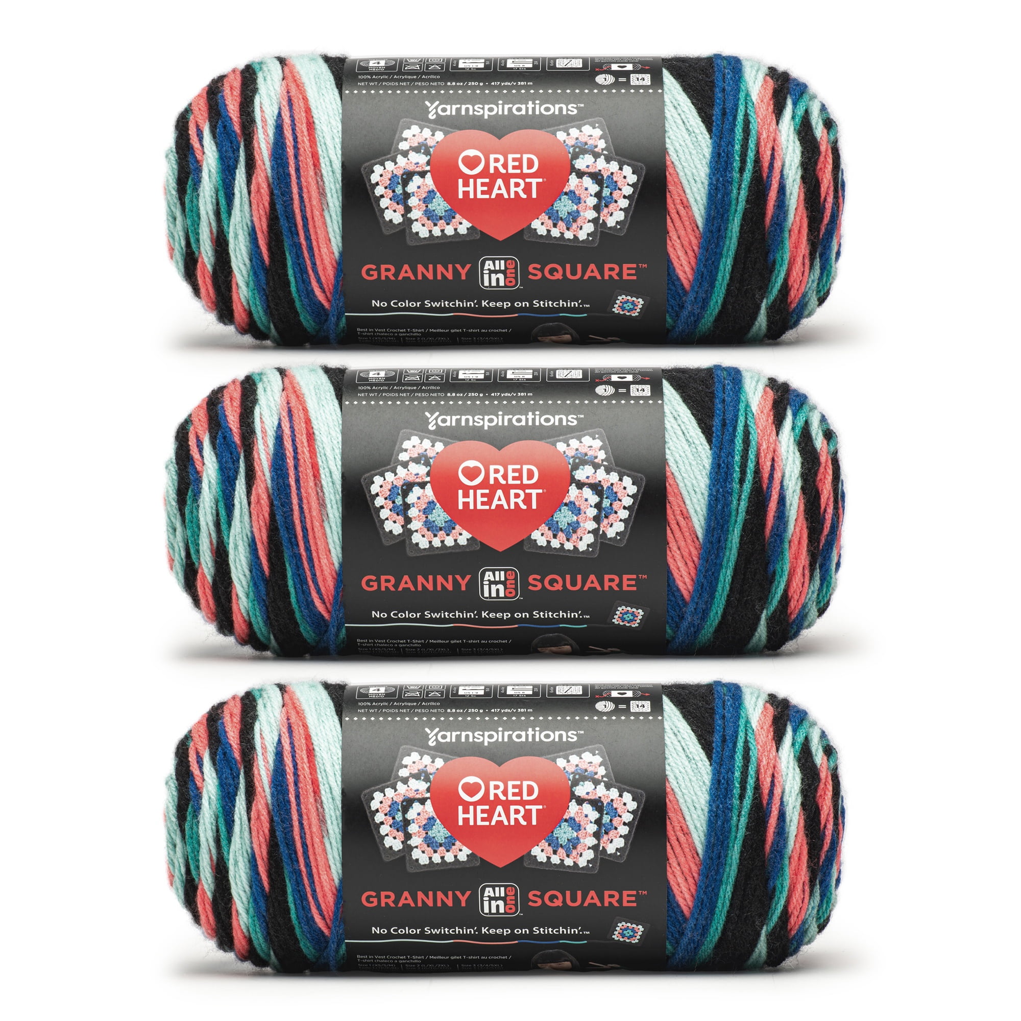 Red Heart All in One Granny Square Yarn 3 Pack-Pop Culture - Walmart.com
