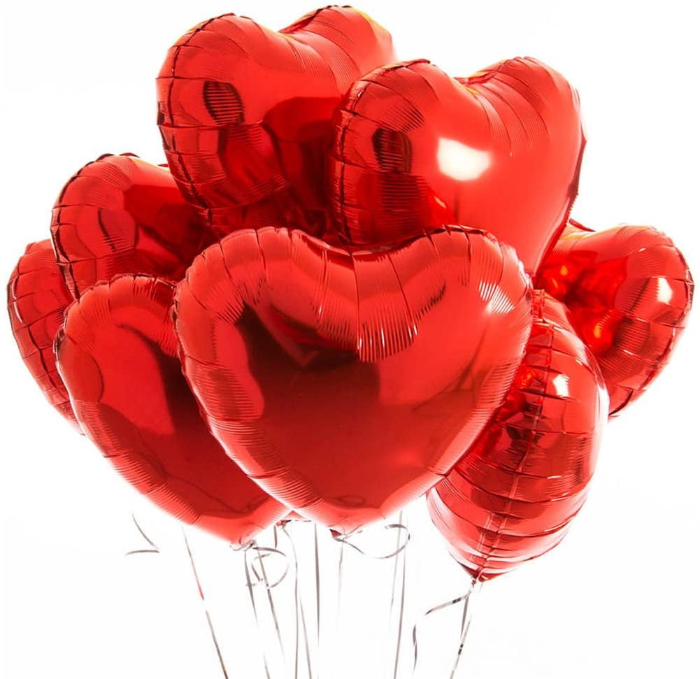 Red Heart Balloons 18" Red Heart Shape Helium Foil Balloon (10 Pack ...