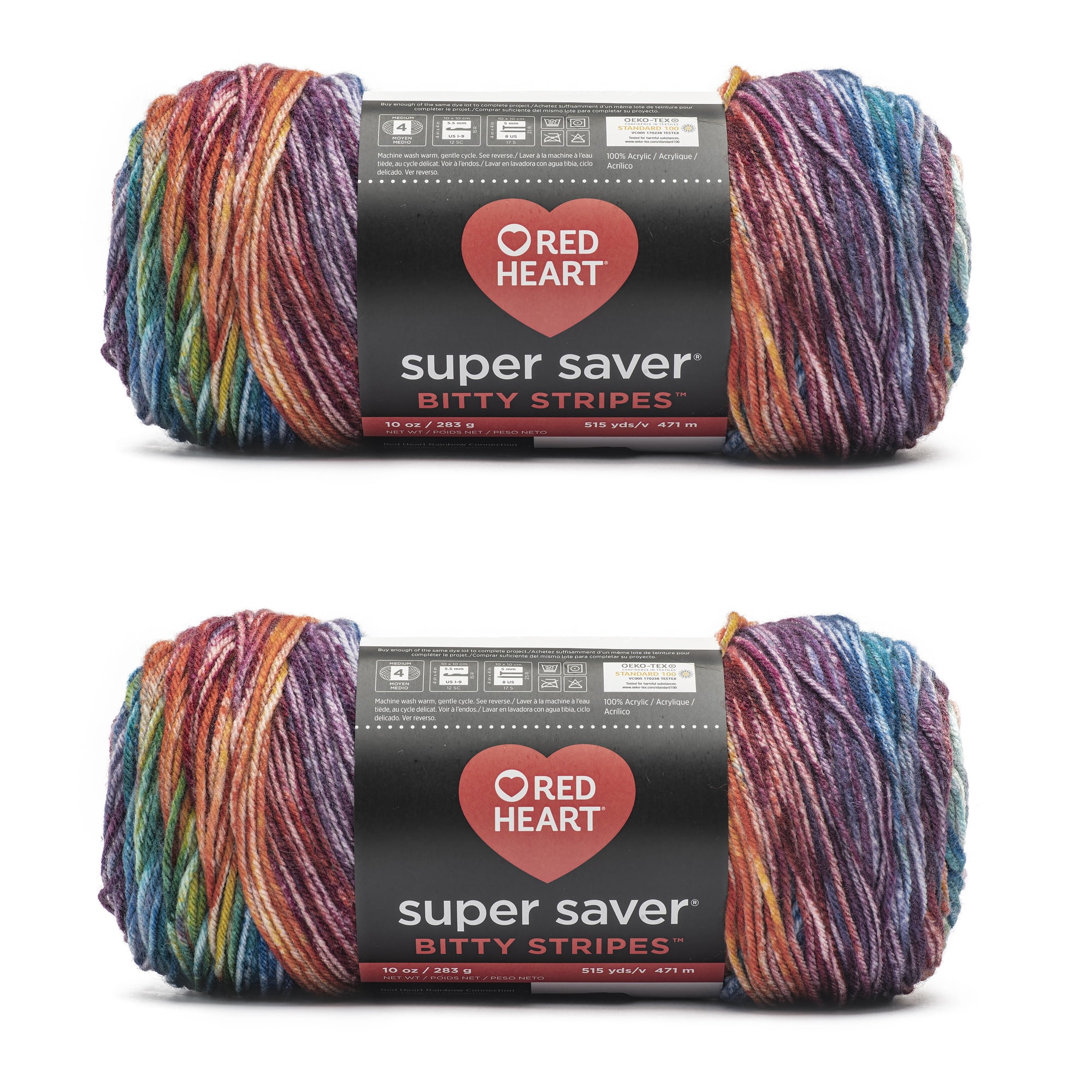 Red Heart® Bitty Stripes™ #4 Medium Acrylic Yarn, 10oz/283g, 515 Yd (2 ...