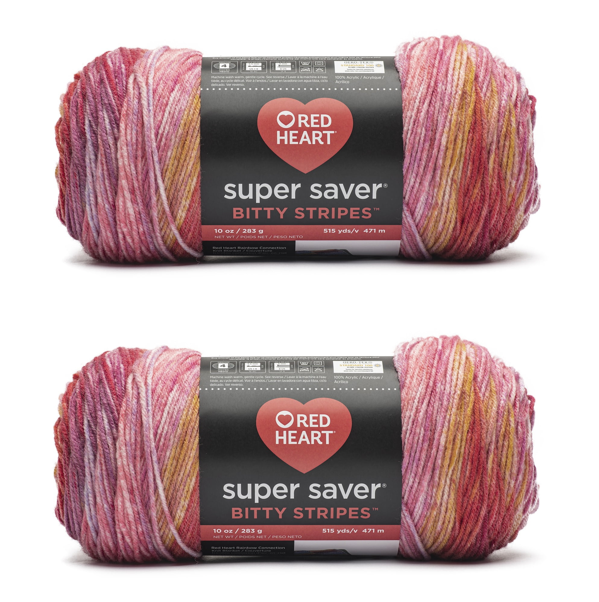 Red Heart® Bitty Stripes™ #4 Medium Acrylic Yarn, 10oz/283g, 515 Yd (2 ...