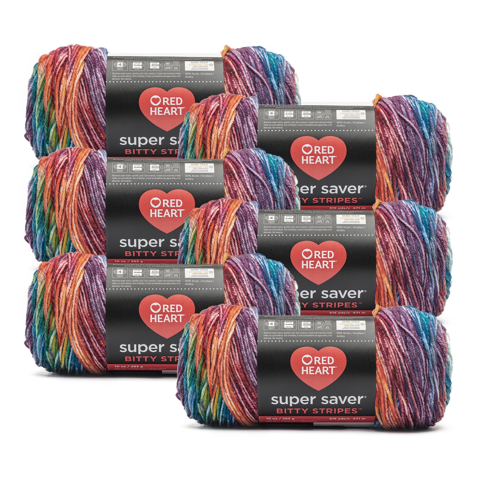 Red Heart® Bitty Stripes™ #4 Medium Acrylic Yarn, 10oz/283g, 515 Yd (6 ...