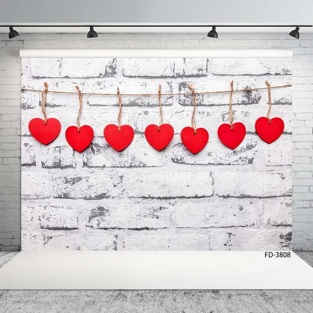 Red Heart Brick Wall Valentine’s Day Photography Background Baby Shower ...