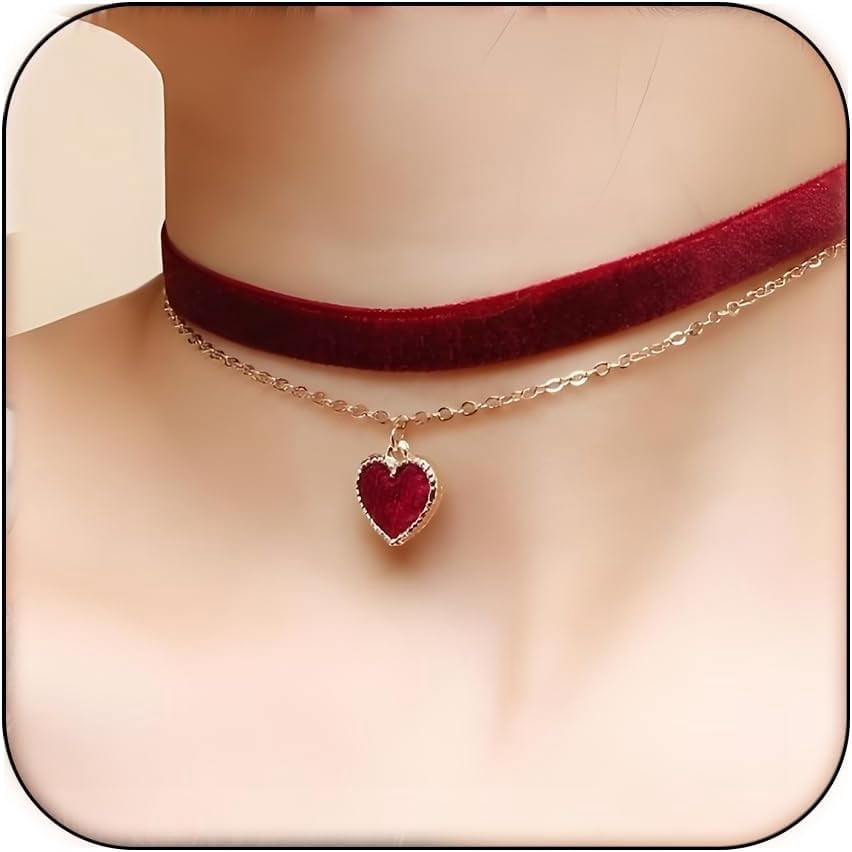 Red Heart Choker Bow Necklace Christmas Choker Red Velvet Choker ...
