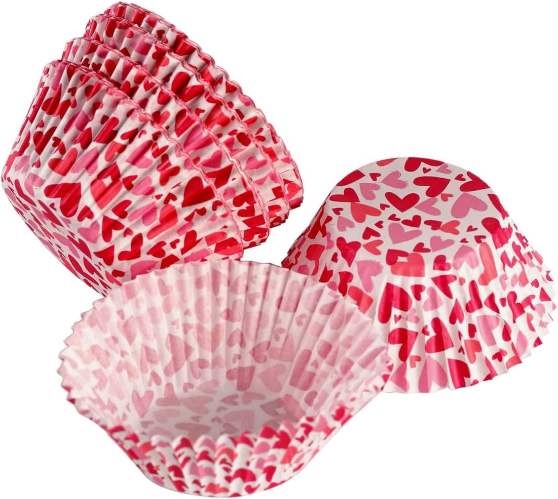 Red Heart Cupcake Liners ,Valentine's Day Cake Decorations Party ...
