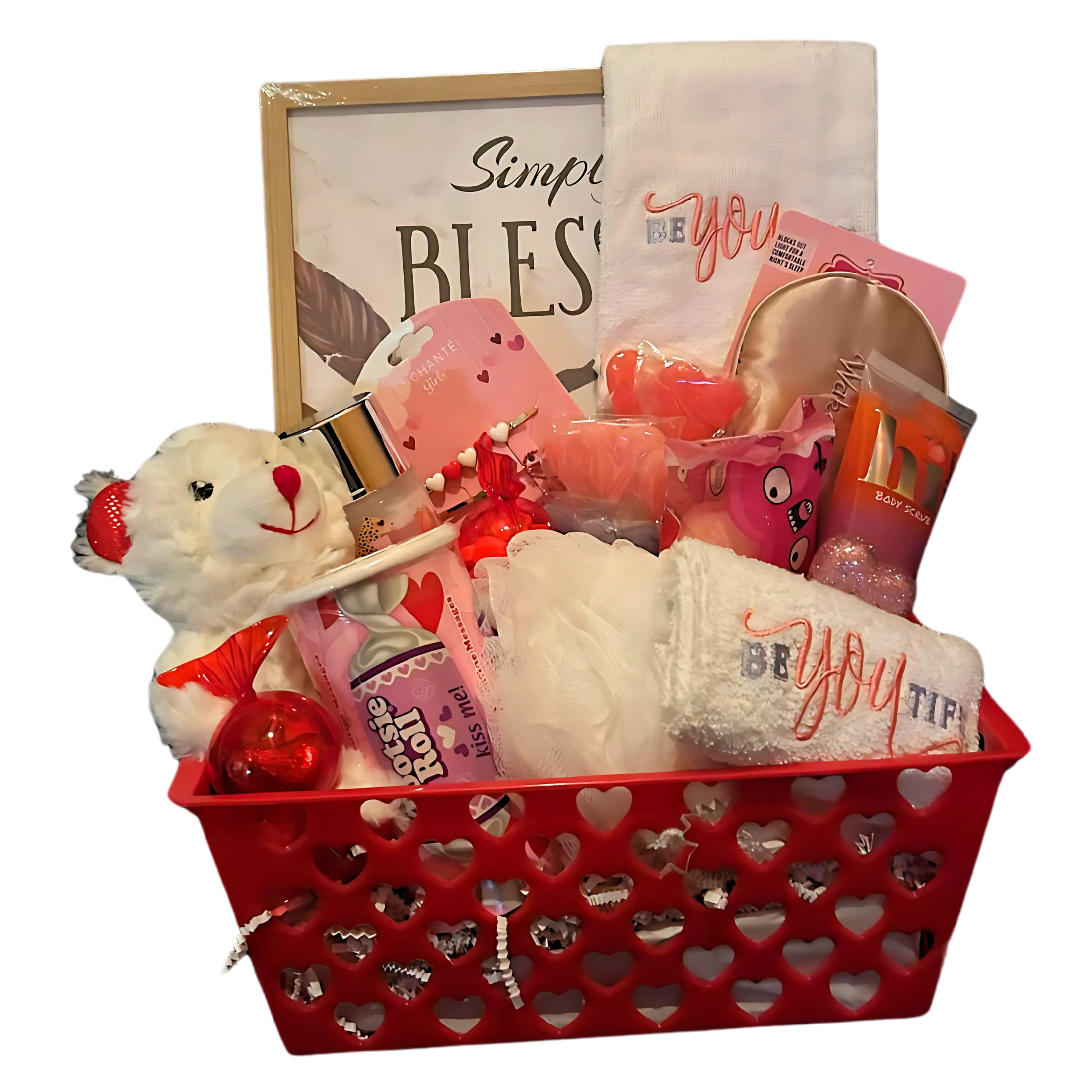 Red Heart Design Container Valentine's Day Gift Basket Set Goodies for ...